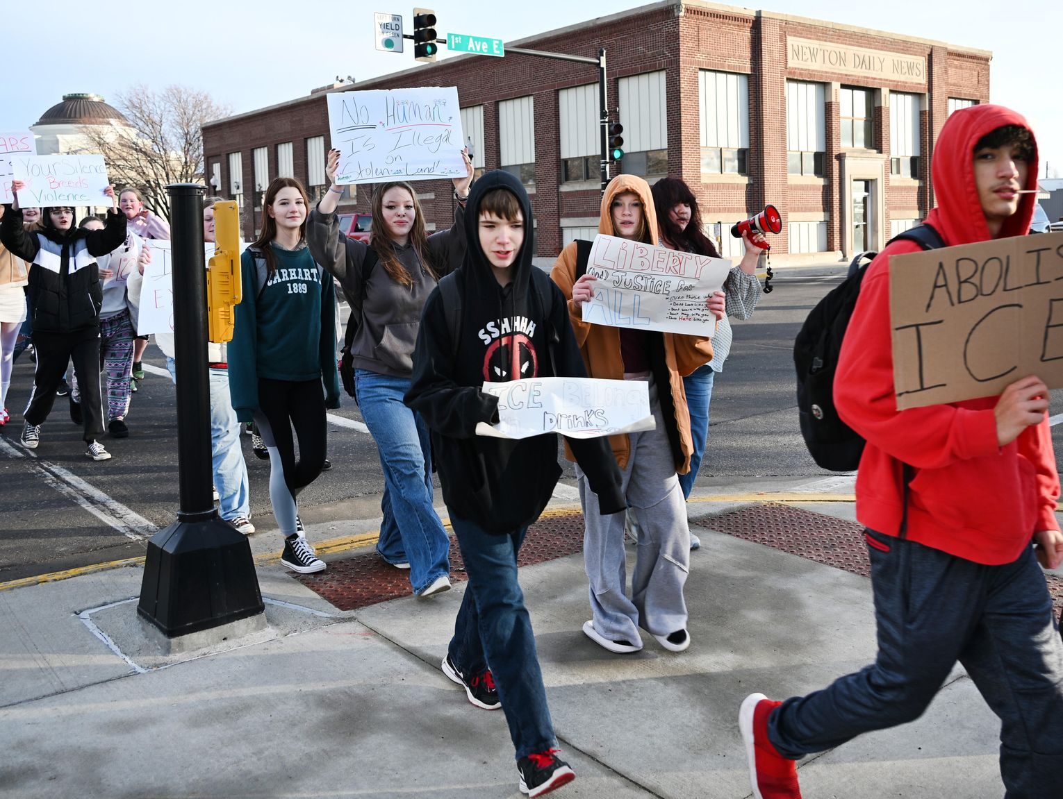 Newton High School students protest ICE in downtown demonstration