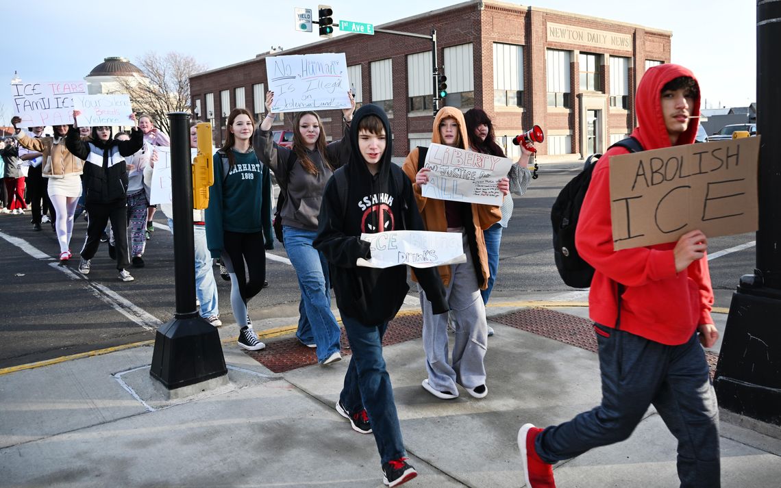 Newton High School students protest ICE in downtown demonstration